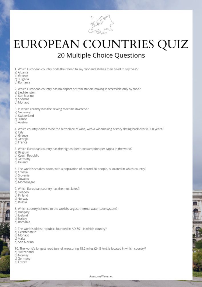 Fun European Countries Quiz - Multiple Choice Questions (2023)