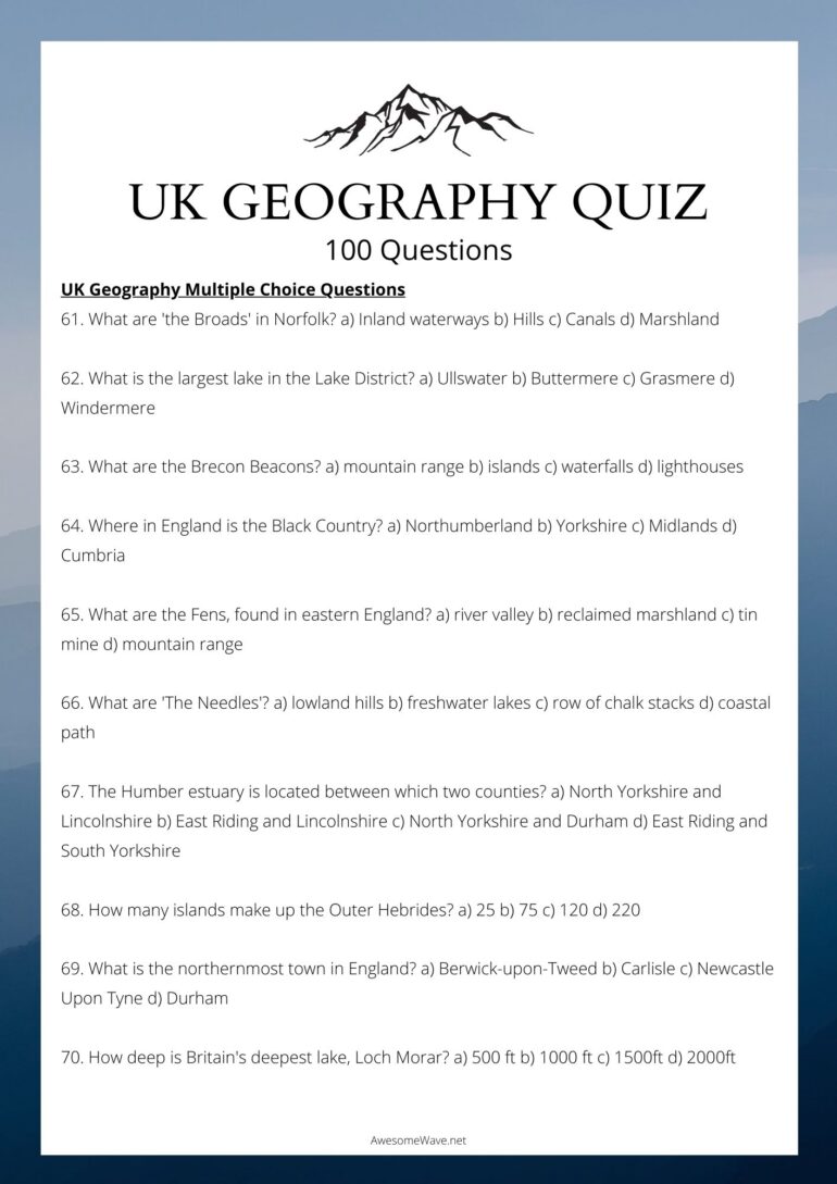 UK Geography Quiz | 100 British Trivia Questions including a Picture Quiz